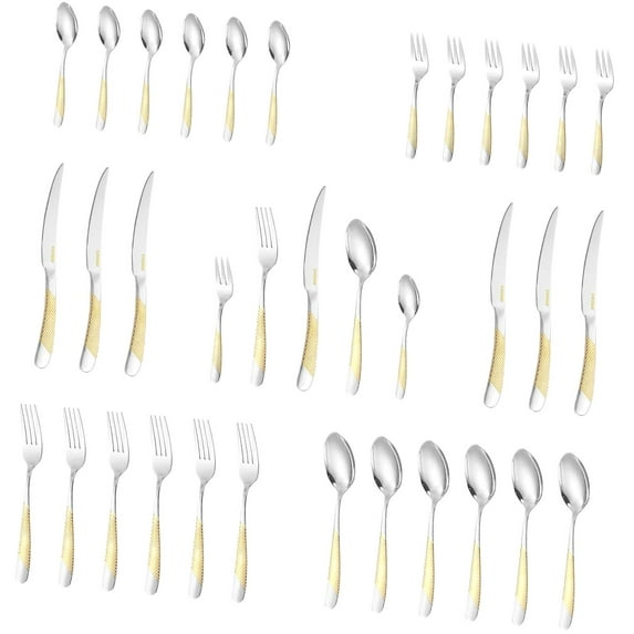 Fuliko 30-Piece Silverware Set, Silverware Kitchen Flatware Sets ...
