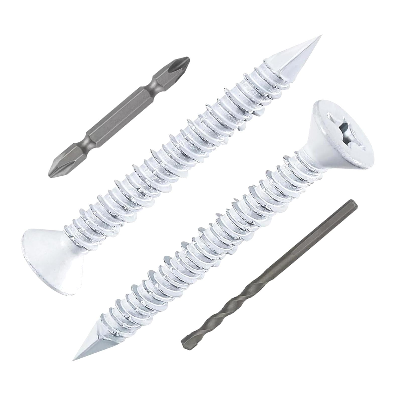 Fuliko (30 Pieces) 1/4" x1-3/4 White Flat Concrete Screws for Masonry ...