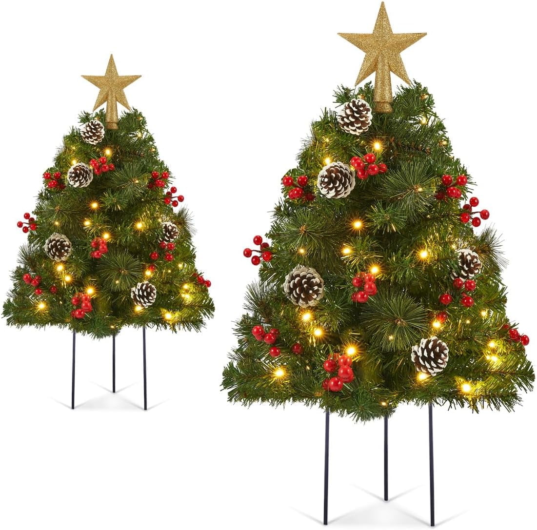 Fuliko 30 inch Christmas Trees with Lights 2 Pack, Prelit Christmas ...
