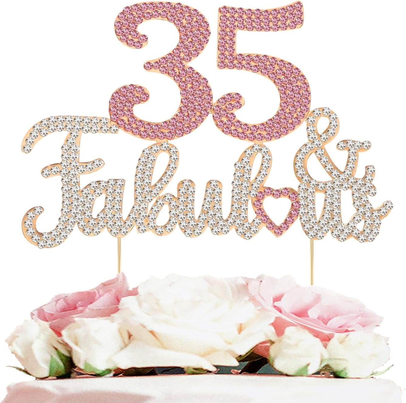 Fuliko 35 Rhinestone Cake Topper Happy 35th Birthday Cheers to 35 Years ...
