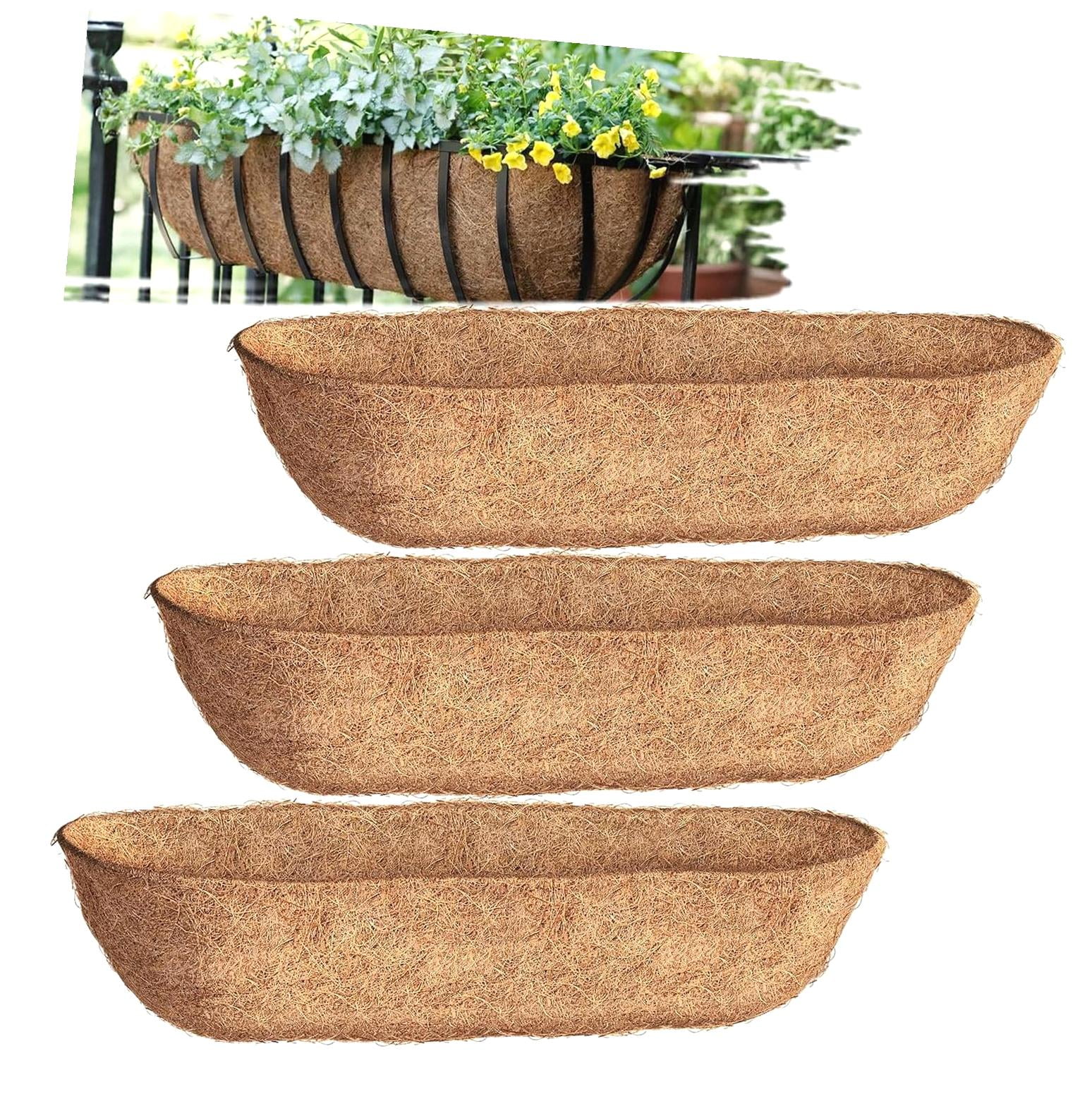 Fuliko 36 inch Liners Trough 3 Pack for Window Boxes Planters, Coconut ...