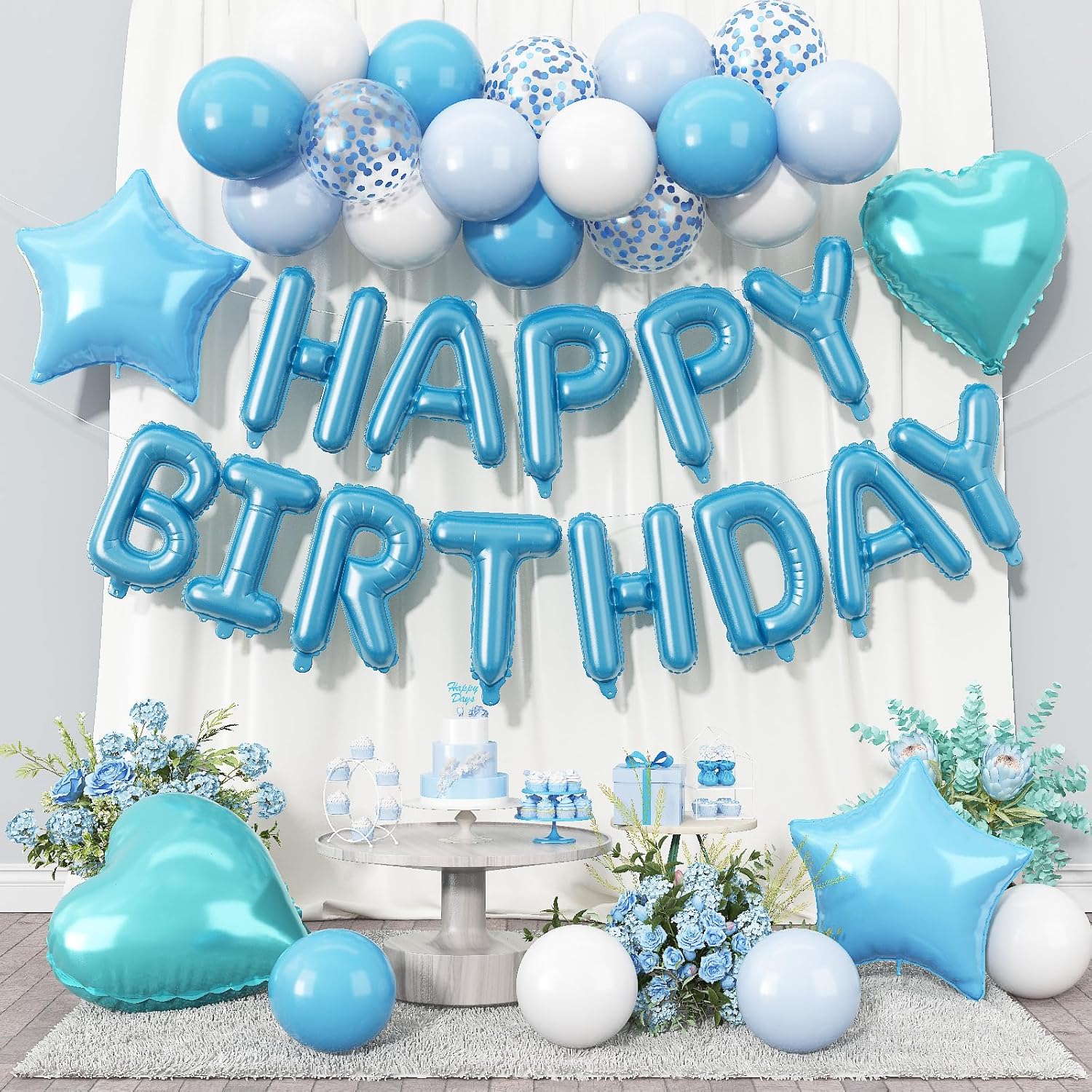 Fuliko 37 Pcs Light Blue Balloon Banner 16 In Foil Balloon White Blue ...