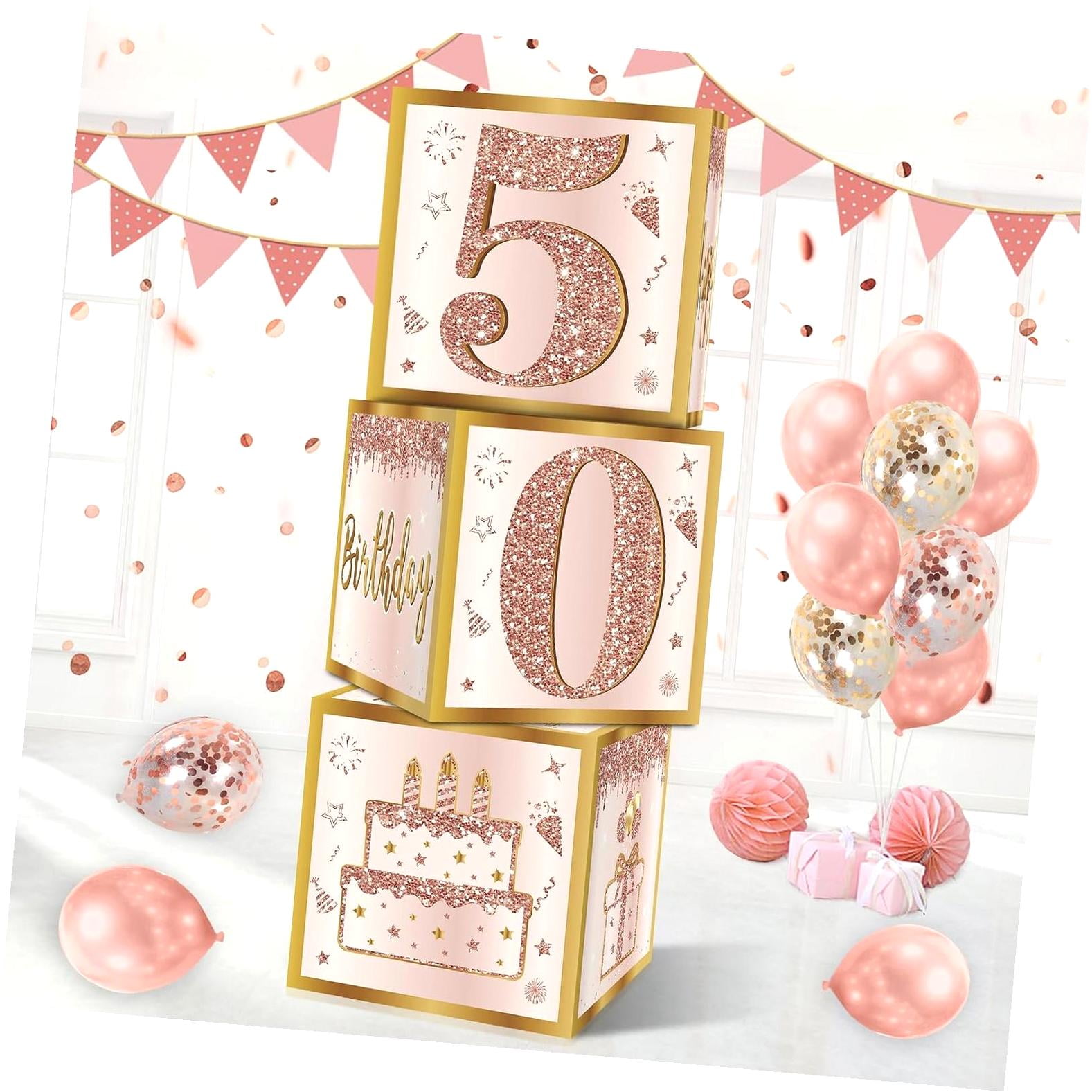 Fuliko 3Pcs 50th Birthday Decoration Boxes for Women, Rose-Themed 50th ...