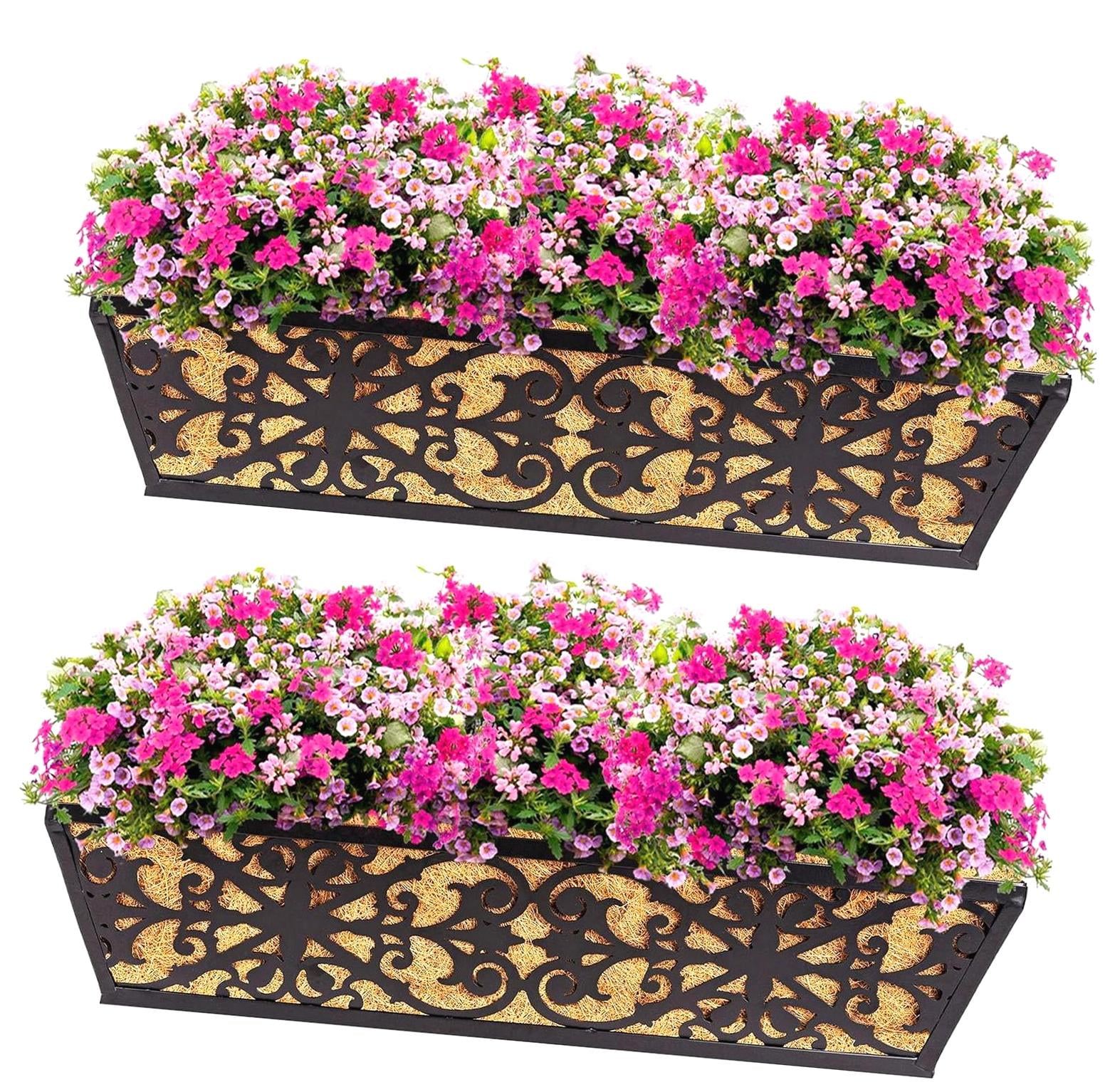 Fuliko 4 Pack 24 Inch Window Box Planters with Adjustable Brackets ...