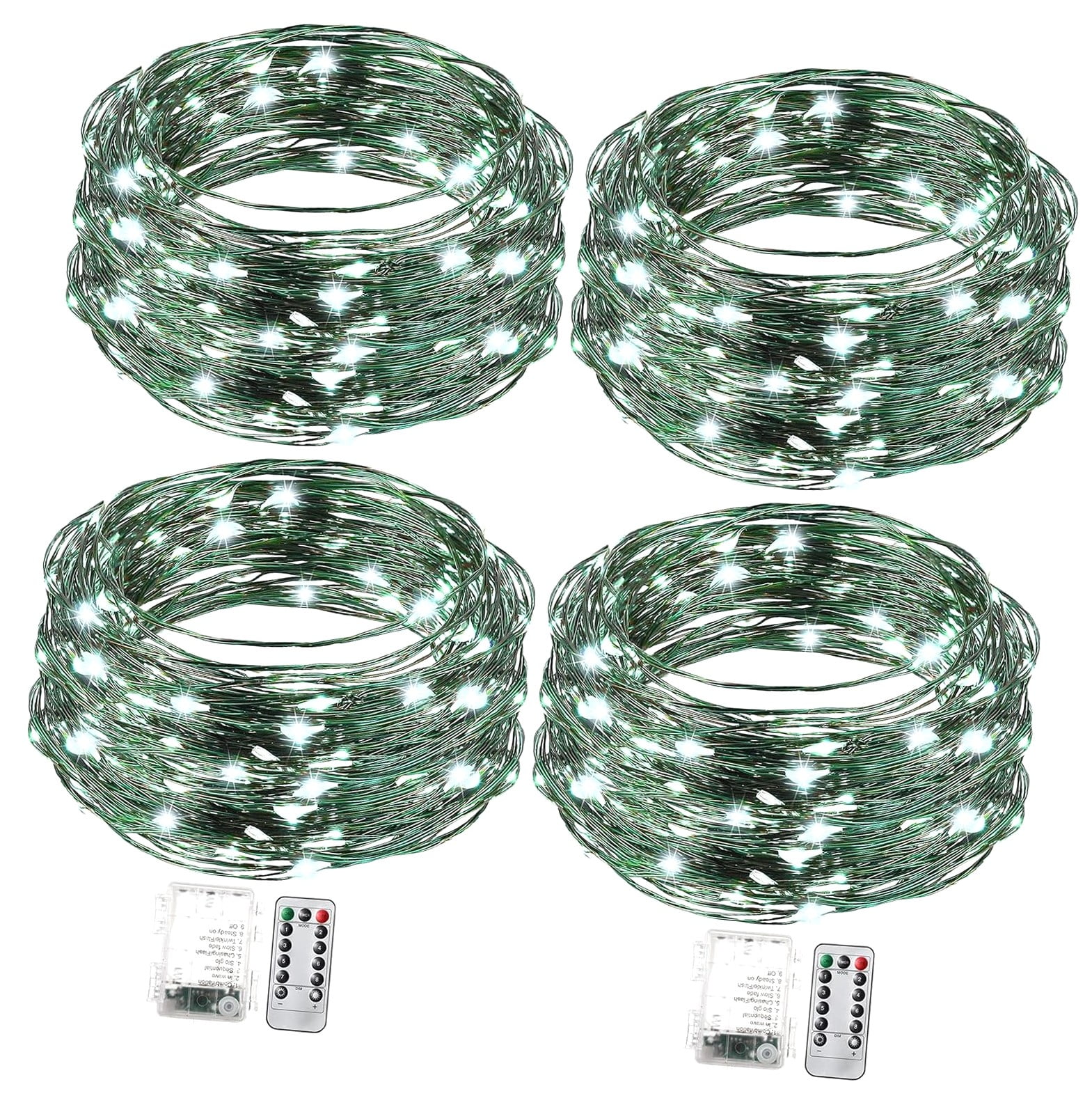 Fuliko 4 Pack Christmas String Lights Wire String Lights with Remote 8 ...