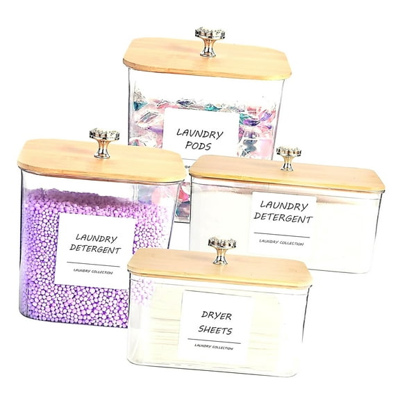 Fuliko 4 Pack Laundry Room Organization Storage Containers, Plastic Clear Laundry Pods Container ...