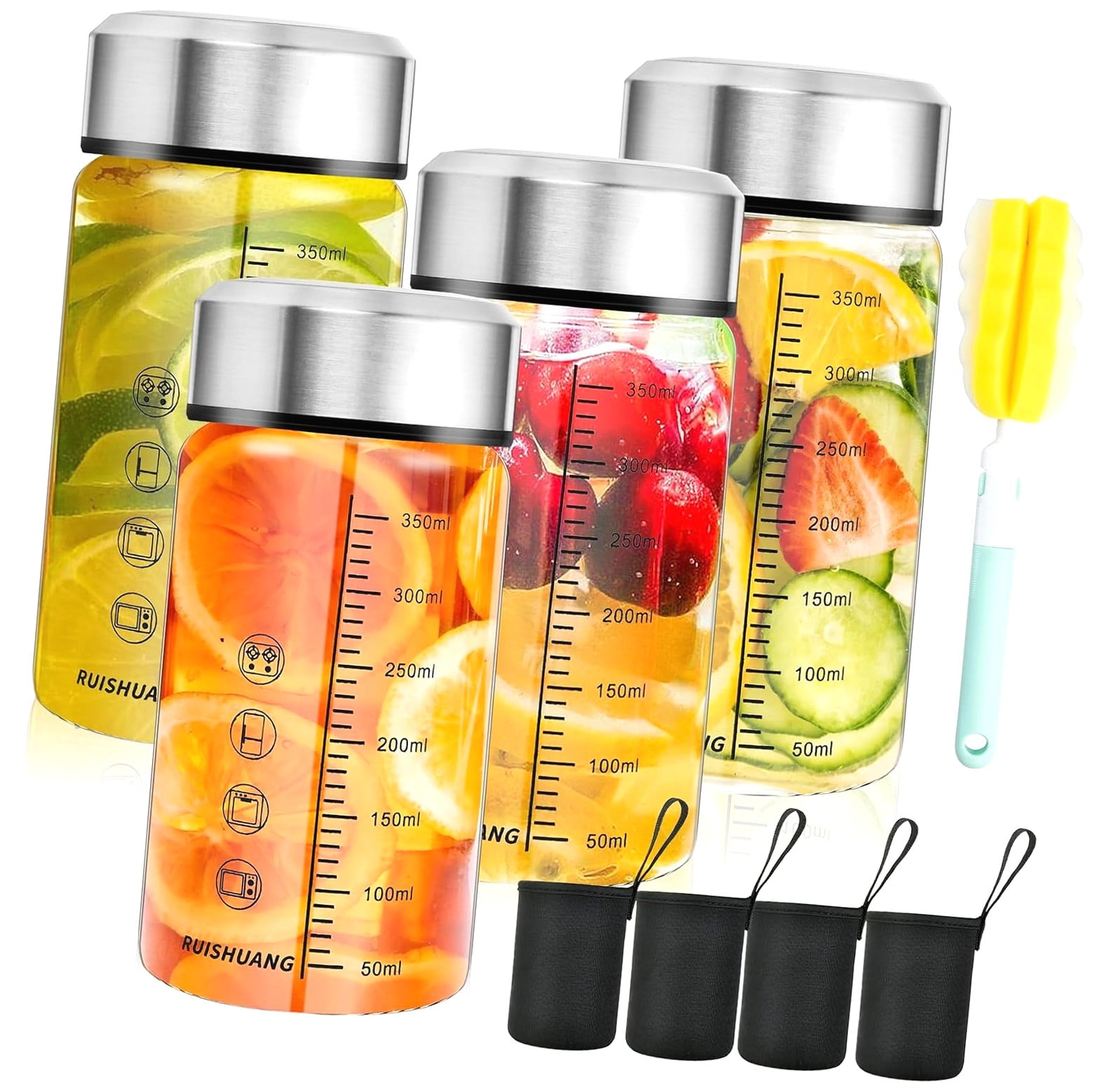 Fuliko 4 Pack Shaker Bottles for Protein Shakes, 11.84 Oz with Cup ...