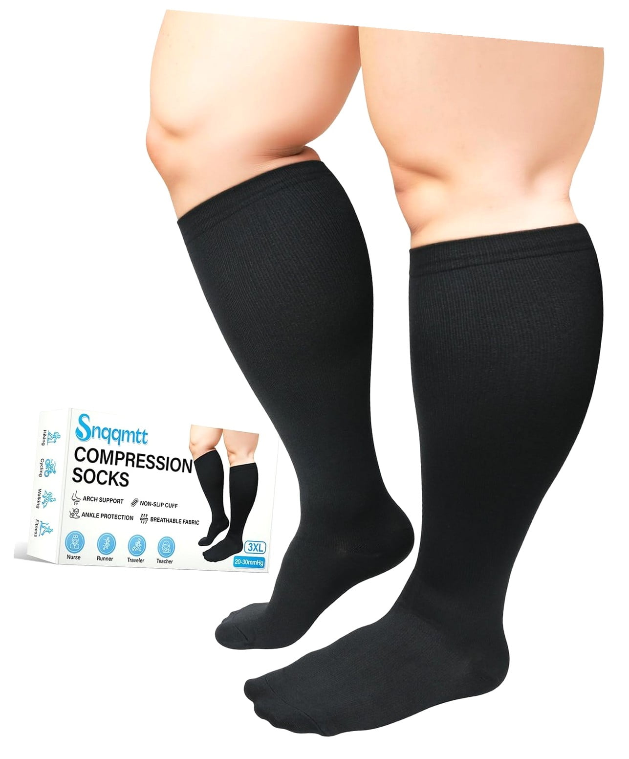 Fuliko 4 Pairs Plus Size Compression Socks for Calf, Large Knee Stockings for Circulation ...