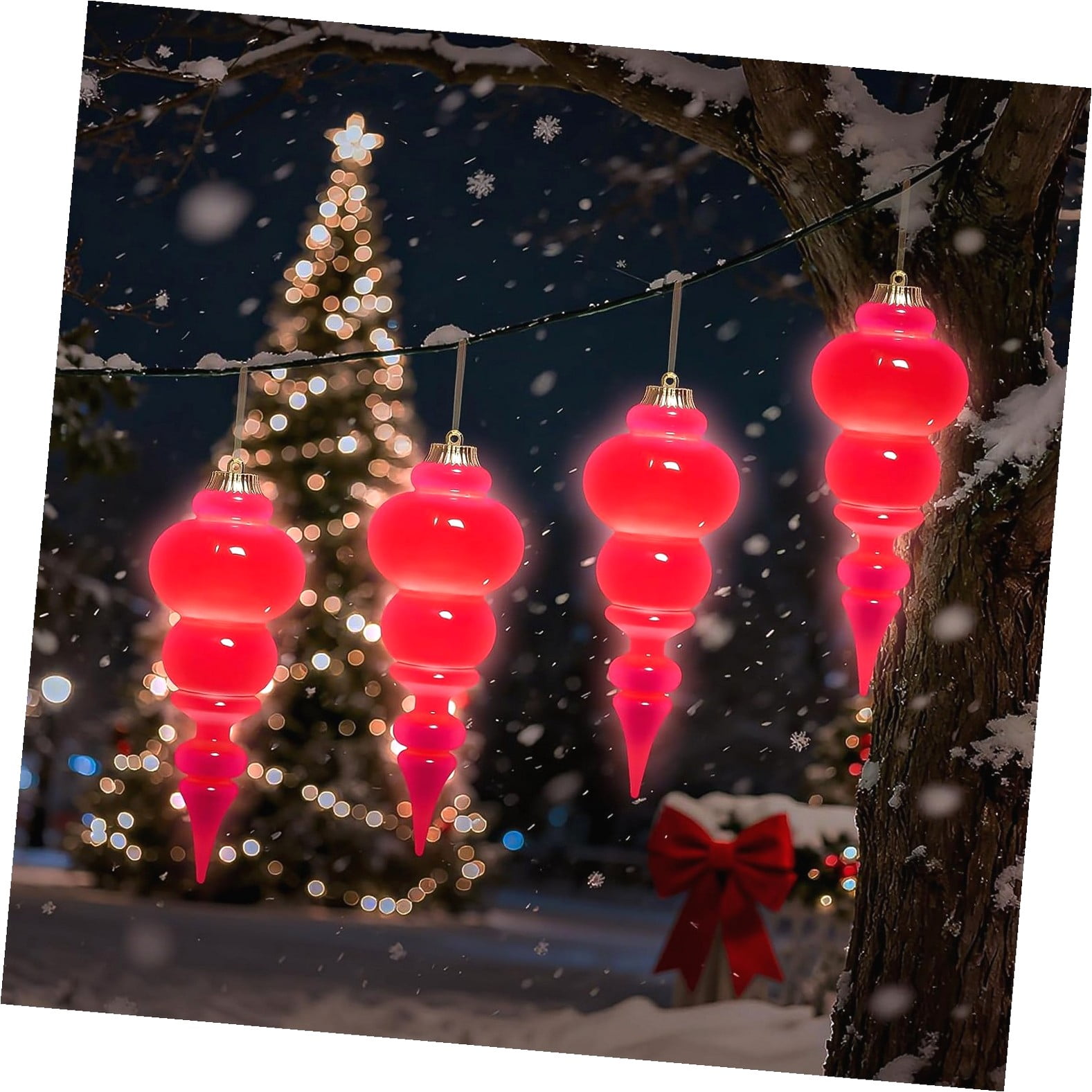 Fuliko 4 Pcs 15" Ornament, Large Christmas Battery Powered Finial ...