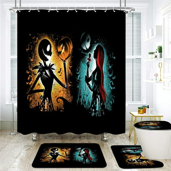 Fuliko 4 Pcs Bathroom Shower Curtain Sets, Pumpkin-Themed and Shower Curtain Bathroom Decor Set ...