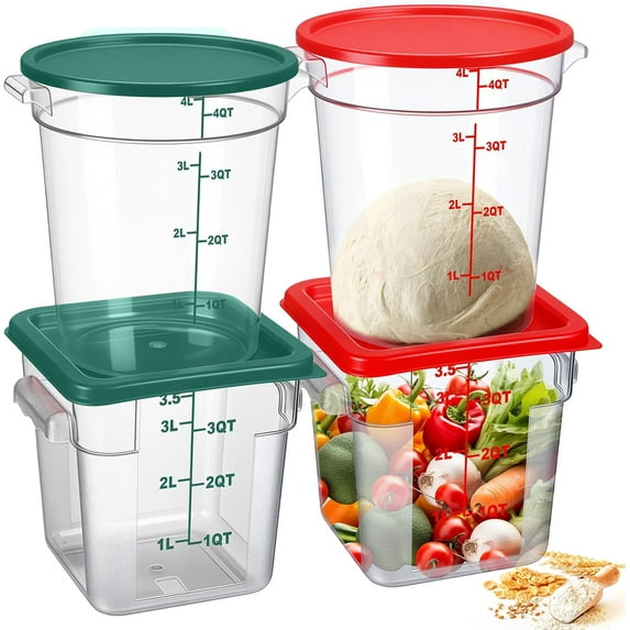 Fuliko 4 Pcs Container with Lid Set 4 Qt Square and Round Clear PC ...