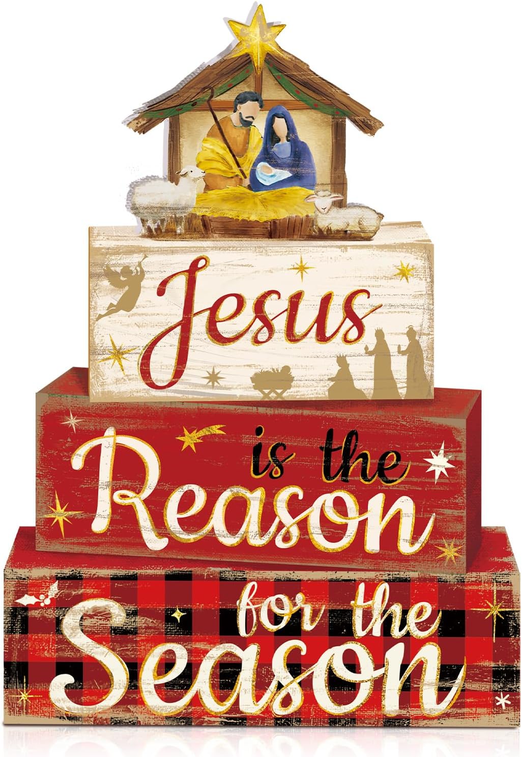 Fuliko 4 Pcs Nativity Sets Table Decor Wooden Nativity Scene Decoration ...