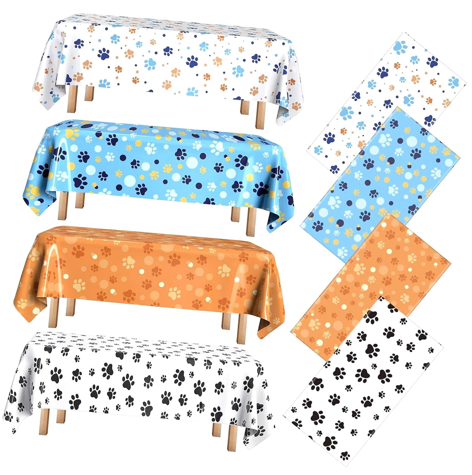 Fuliko 4-Piece Puppy Dog Pet Paw Print Plastic Tablecloth, 54 x 108 ...