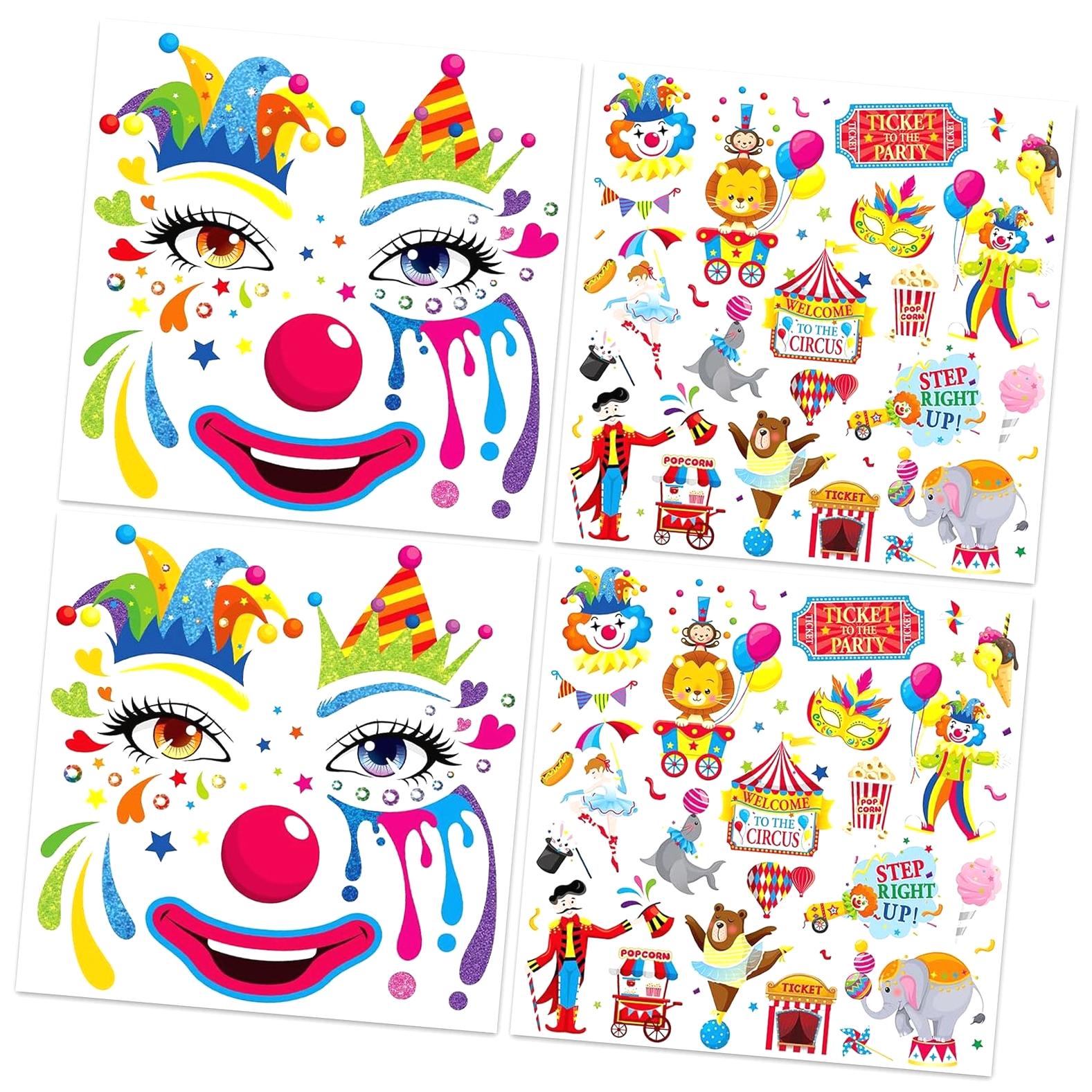 Fuliko 4 Sheets Festival Circus Face Tattoos, Complete Clown Face ...