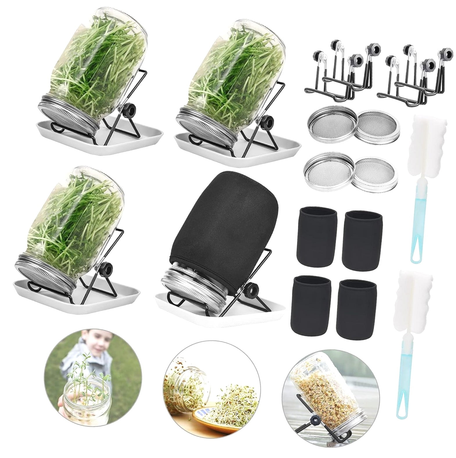 Fuliko 4 Sprouting Jar Kit, Mouth Quart with Steel Screen Sprout Lid ...