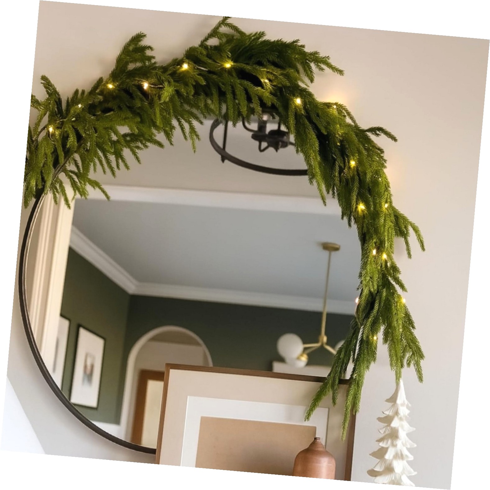 Fuliko 4 ft Christmas Mirror Garland with Light Artificial Norfolk Pine ...