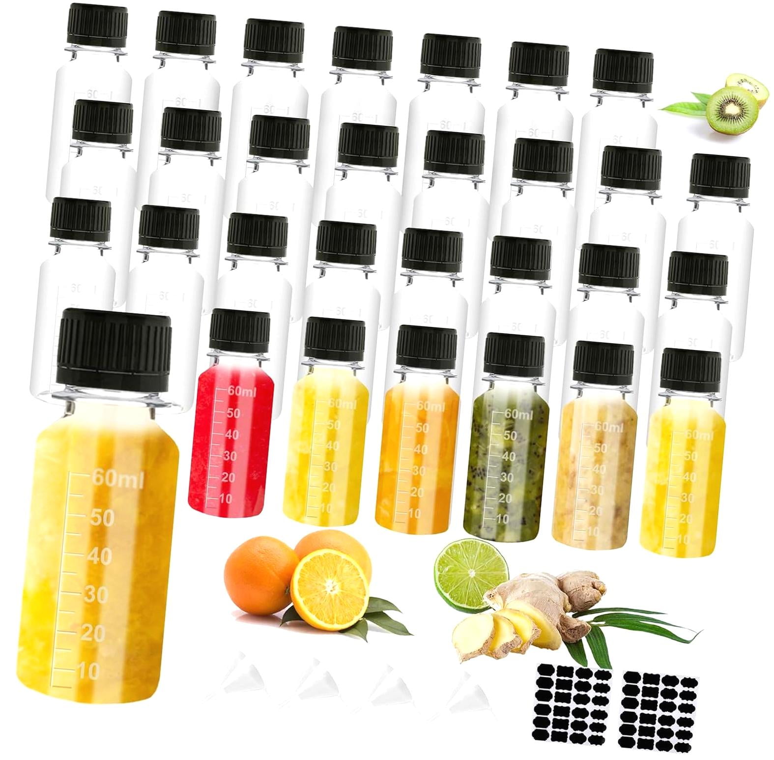 Fuliko 40 Pcs 2oz Plastic Bottles for Beverages Small Clear Ginger ...