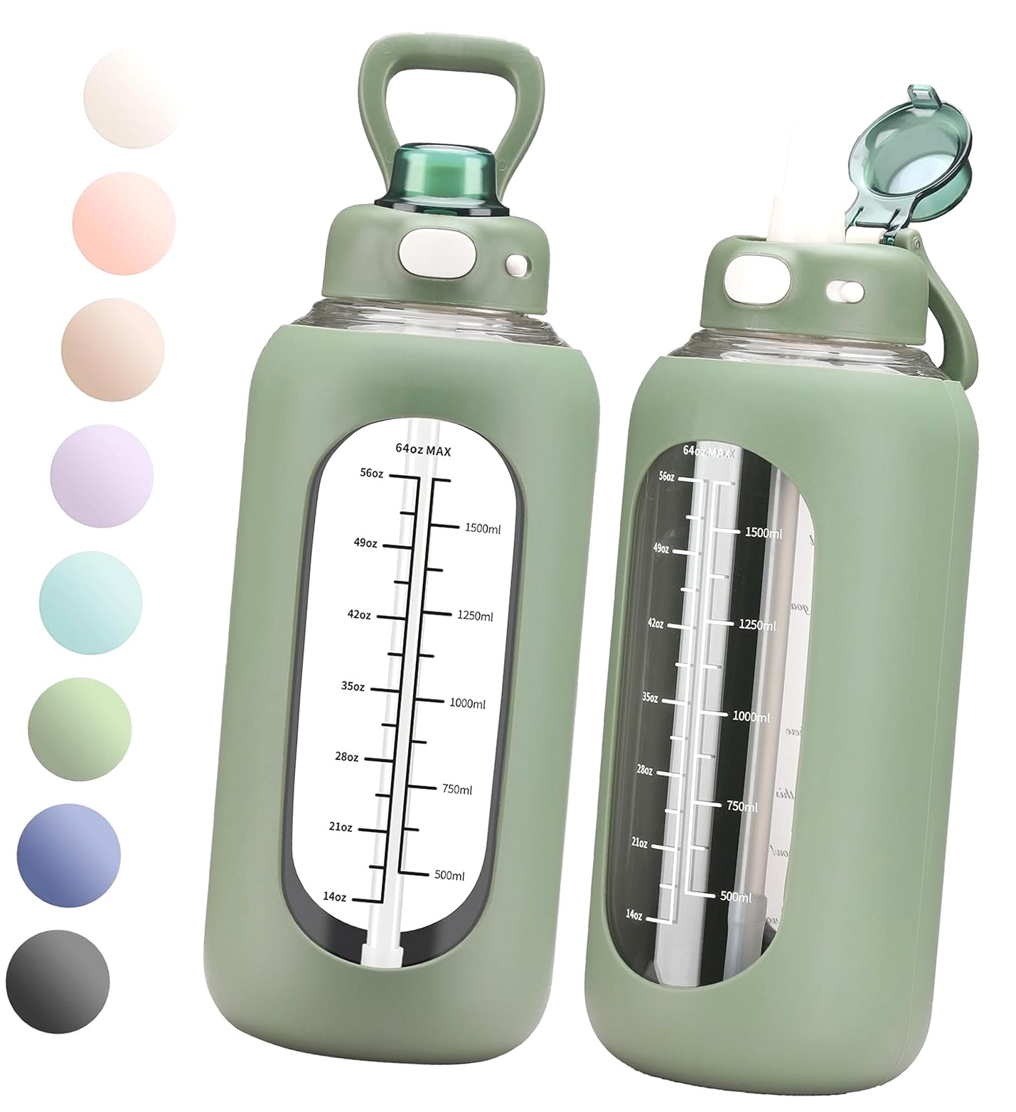 Fuliko 42 oz Water with Handle Half Gallon Large Motivational Water ...