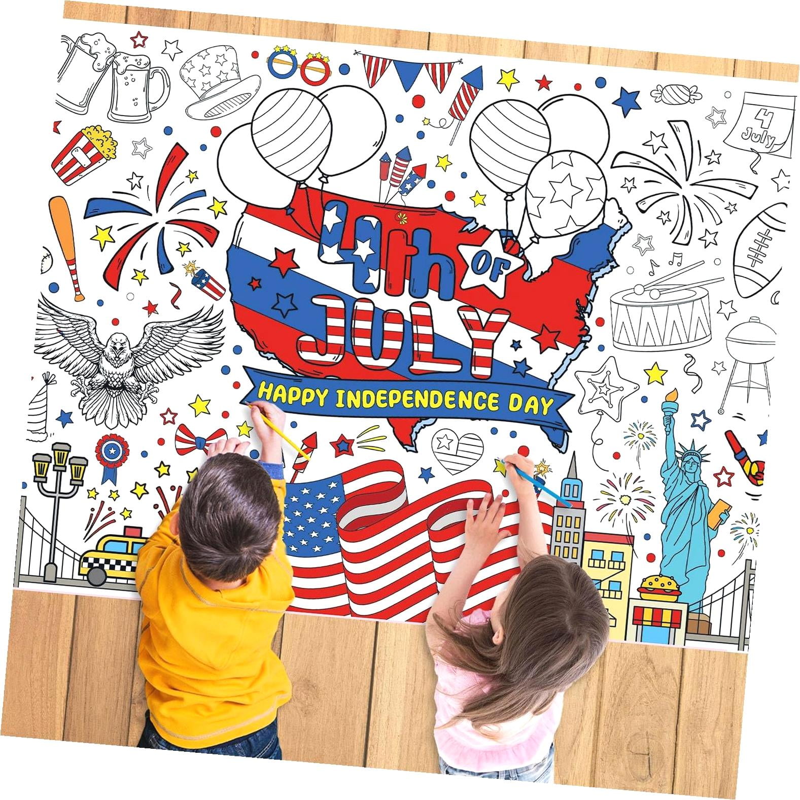 Fuliko 43.3x31.5Inch Independence Day Coloring Poster with Image ...