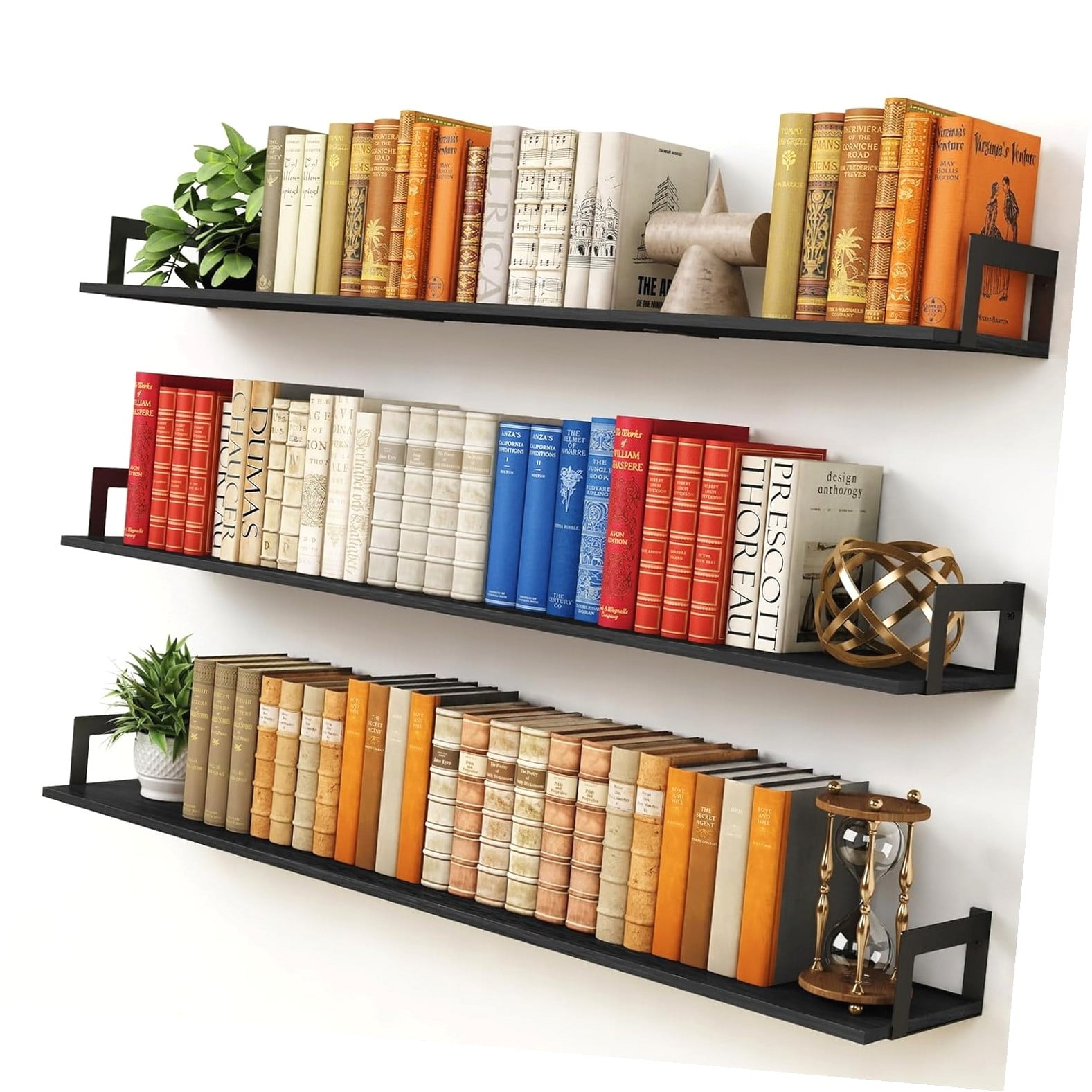 Fuliko 48 Inch Wall Set of 3, Long Wall Book Shelves for Bedroom Living ...