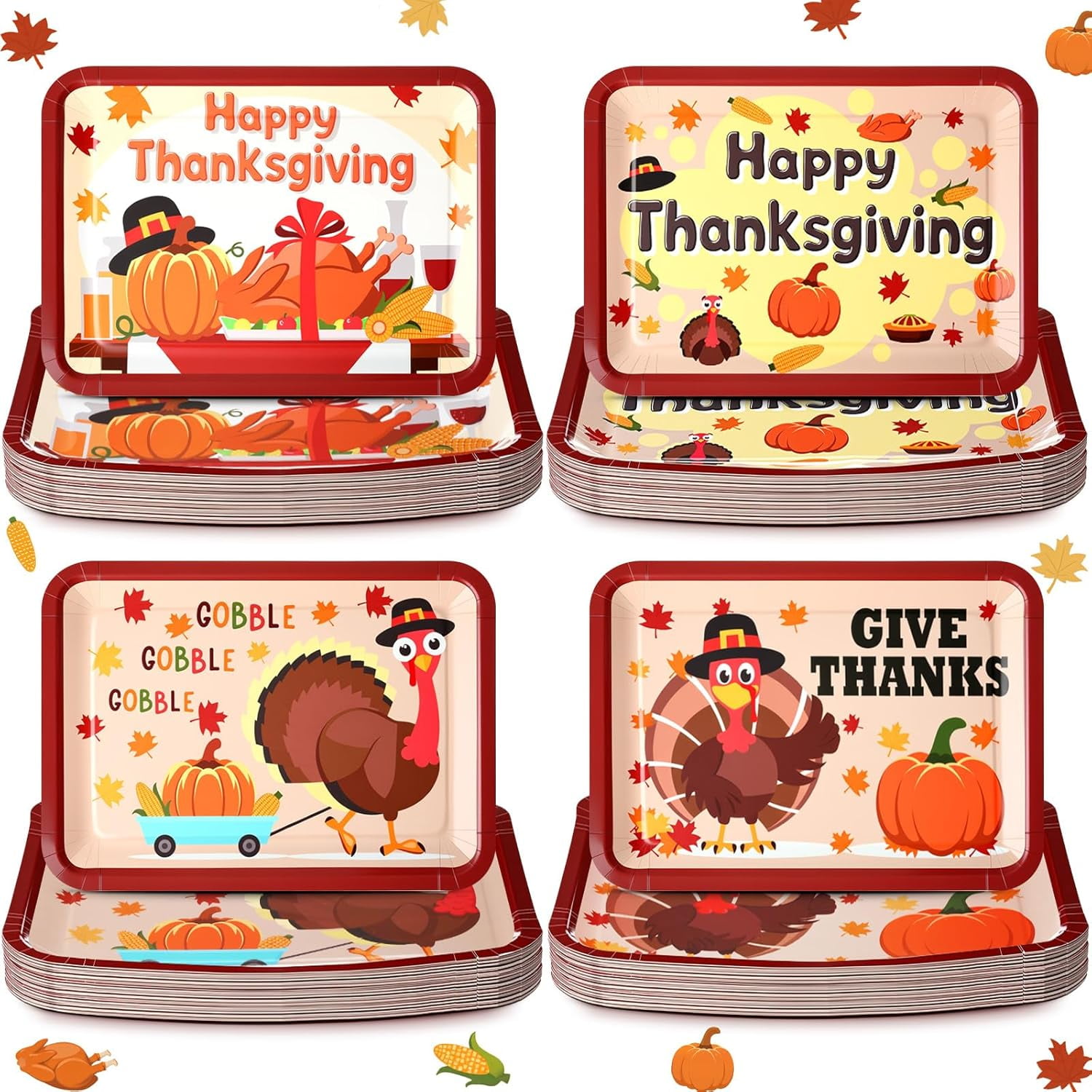 Fuliko 48 Pack 14 Inch Thanksgiving Paper Food Trays Large Thanksgiving ...