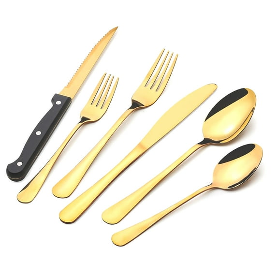 Fuliko 48-Piece Silverware Set with Steak , Steel Tableware Cutlery ...