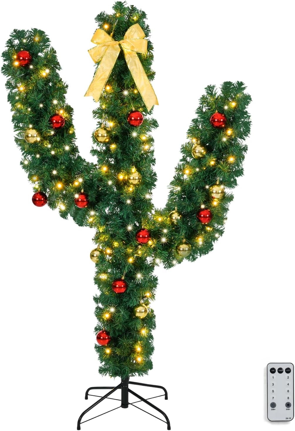Fuliko 5-Foot Pre-Lit Artificial Cactus Christmas Tree with 110 Lights ...