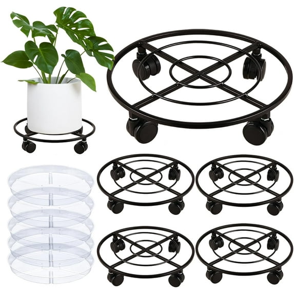 Fuliko 5 Packs Large Metal Plant Caddy 13.5" Plant Dolly with PU Wheels ...