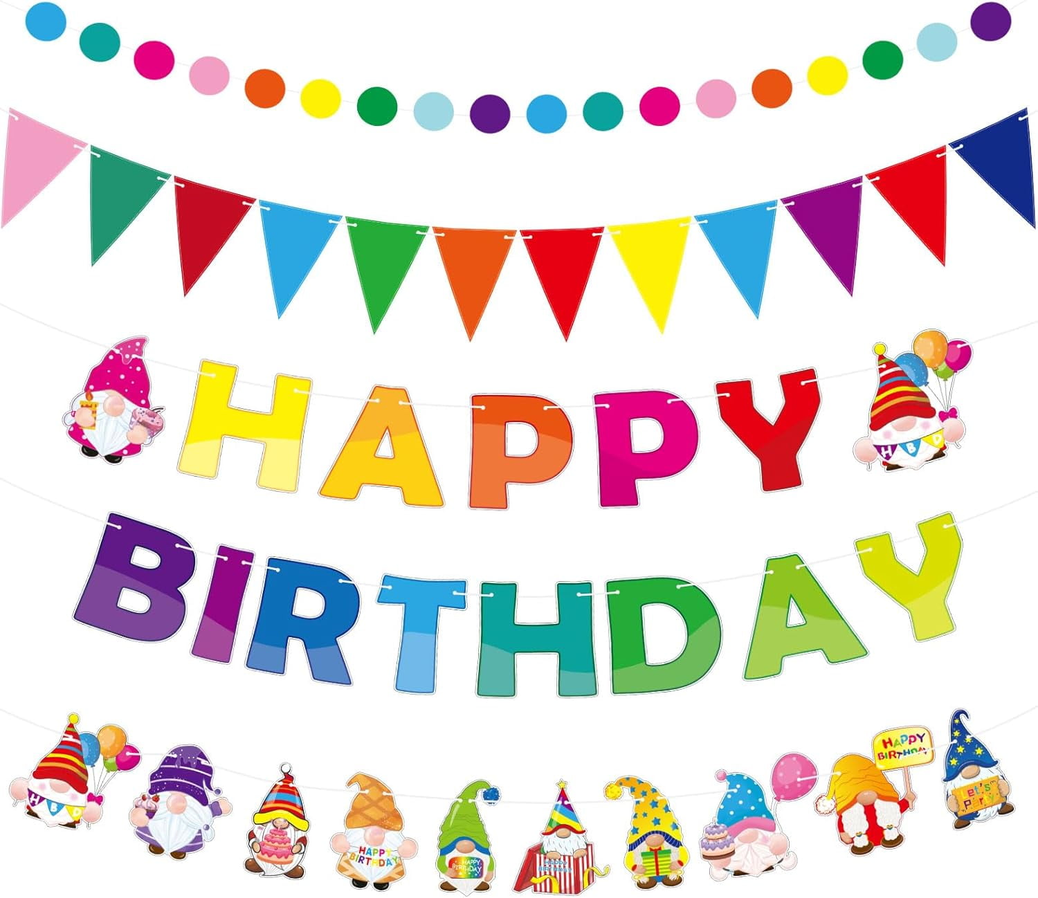 Fuliko 5 Pcs Gnome Party Bunting Banner Gnome Birthday Decorations ...