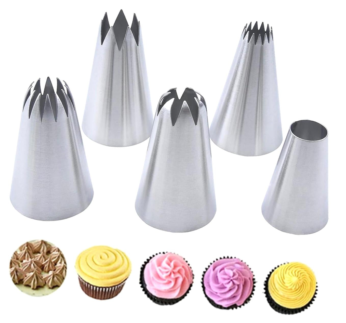Fuliko 5 Pcs Piping Tips, Large Piping Tips Set, Steel Frosting Piping ...