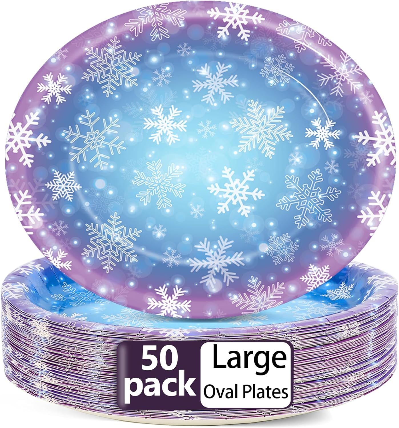 Fuliko 50 Piece Winter Snowflake Plates Paper Plates Blue Snowflake ...