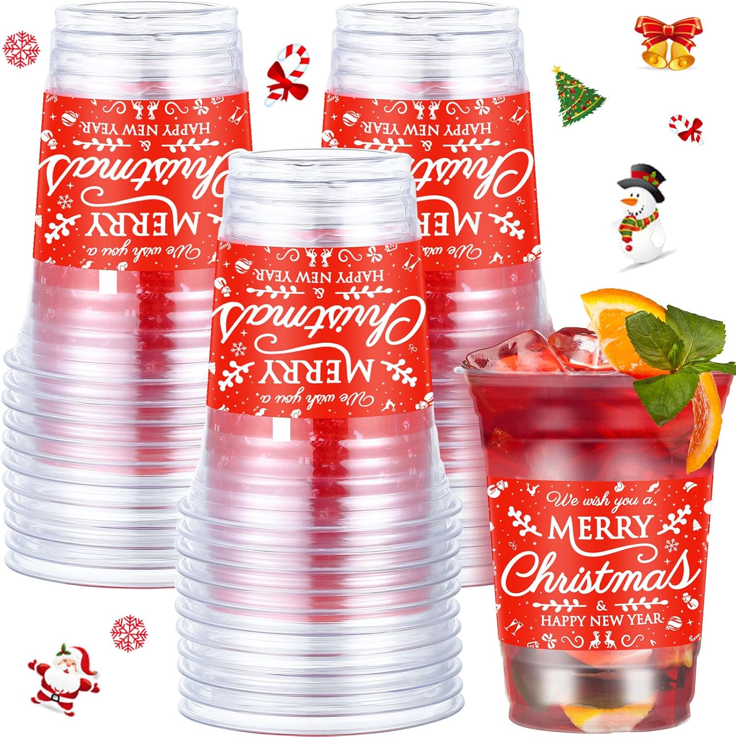 Fuliko 50 Pieces 16 oz Christmas Party Cups Bulk Merry Christmas Clear ...