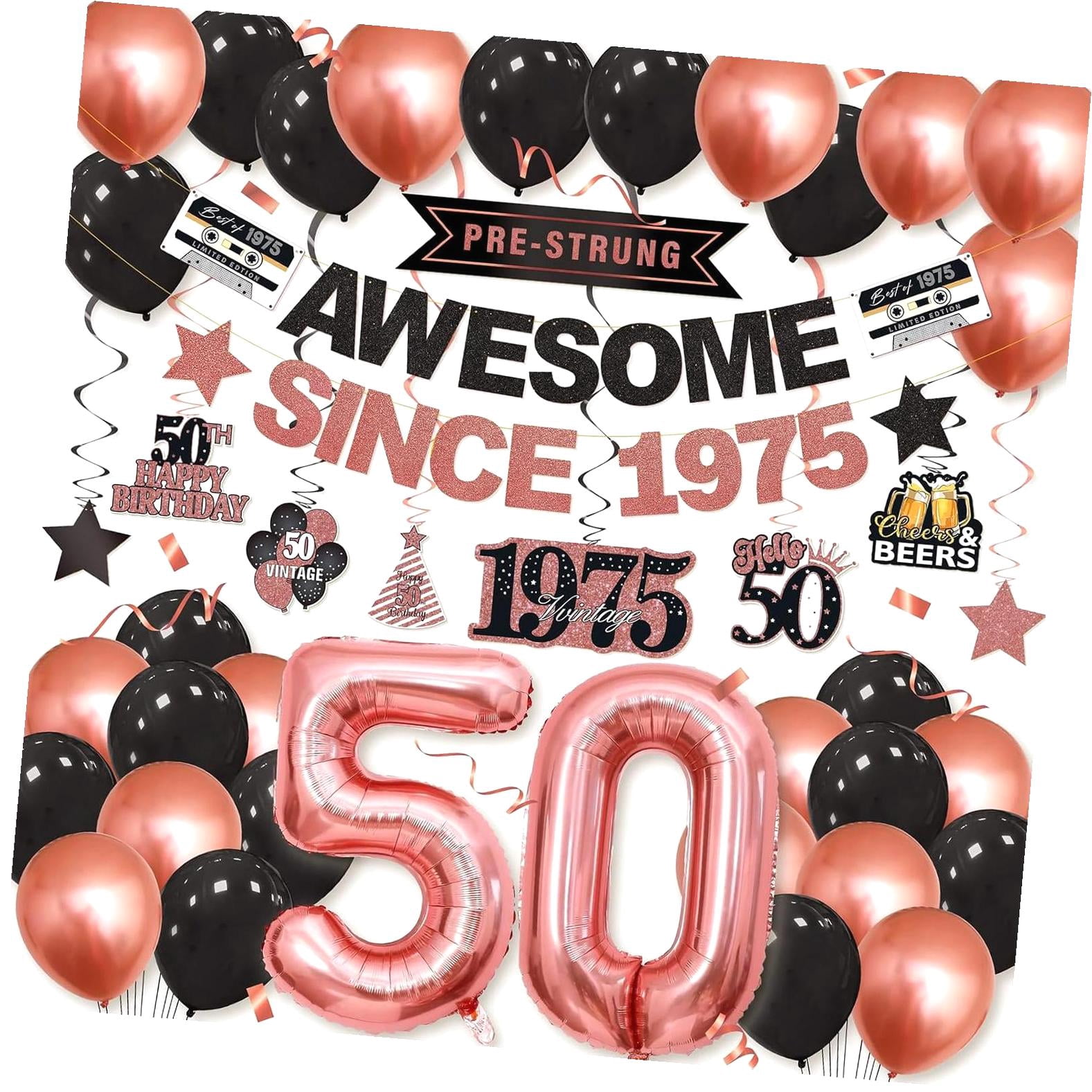 Fuliko 50th Birthday Decorations Kit for Women Rose, 54Pcs Retro 1975 ...