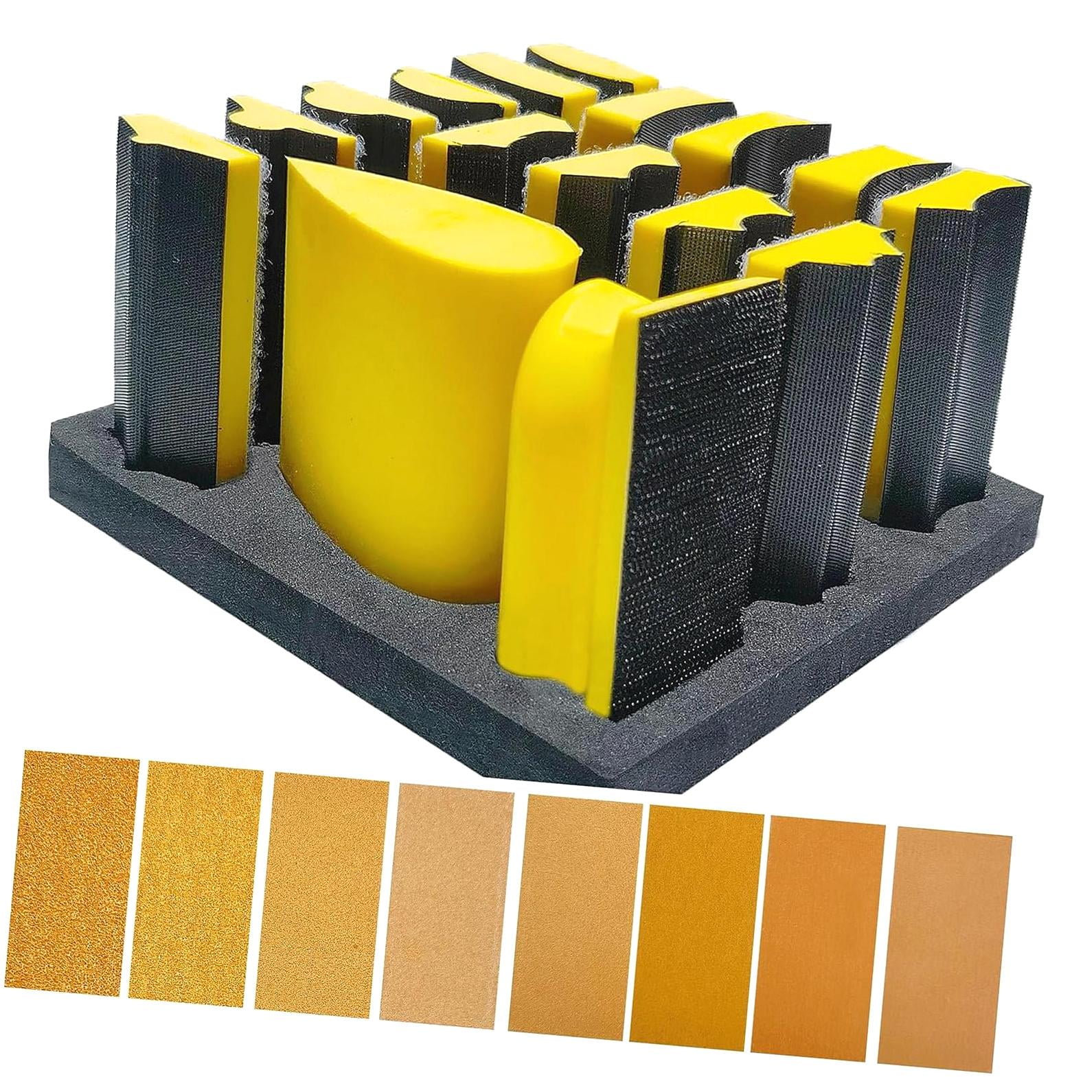 Fuliko 56-Piece Hand Sander Blocking Kit - 16-Piece Hand Sanding Block Set + 40-Sheet Hook ...