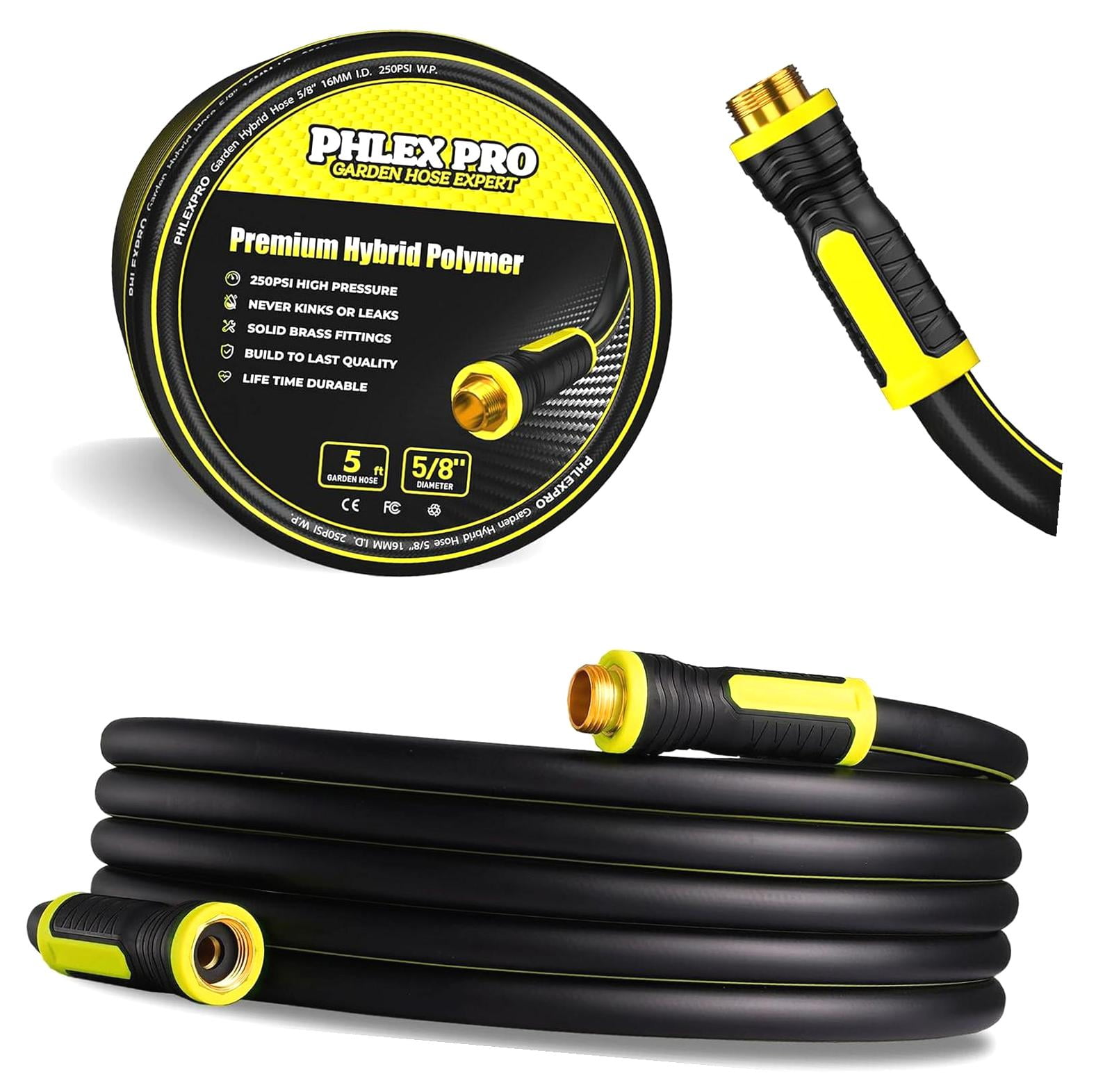 Fuliko 5FT Garden Hose - Heavy-Duty 5/8'' 3-Layer PHLEX Rubber, Flexible Lightweight Hose with ...