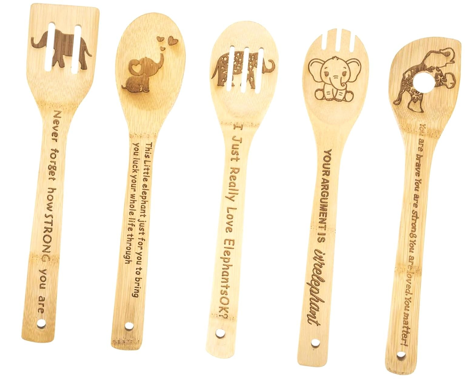 Fuliko 5PCS Elephant Wooden Cooking Spoons Elephant Elephant Decor ...
