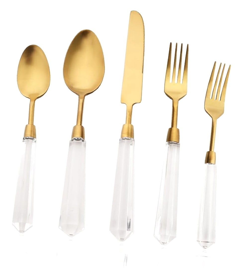 Fuliko 5pcs Flatware Cutlery Set with Acrylic Handle Shape, Matte Spoon ...