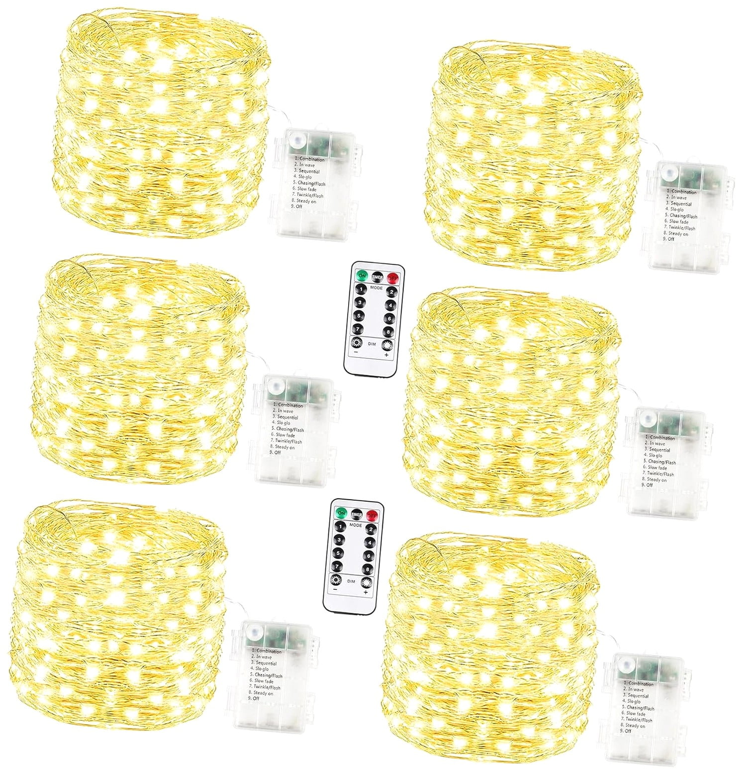 Fuliko 6-Pack 100- Christmas String Lights with Remote, 8 Modes Timer ...