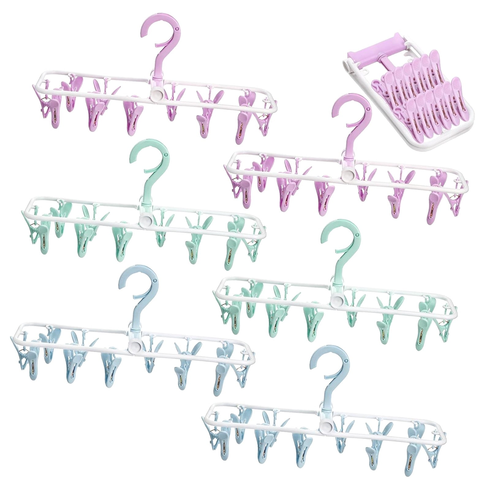 Fuliko 6 Pack Clothes Drying Rack, Small Folding Hangers with 12 Clips ...