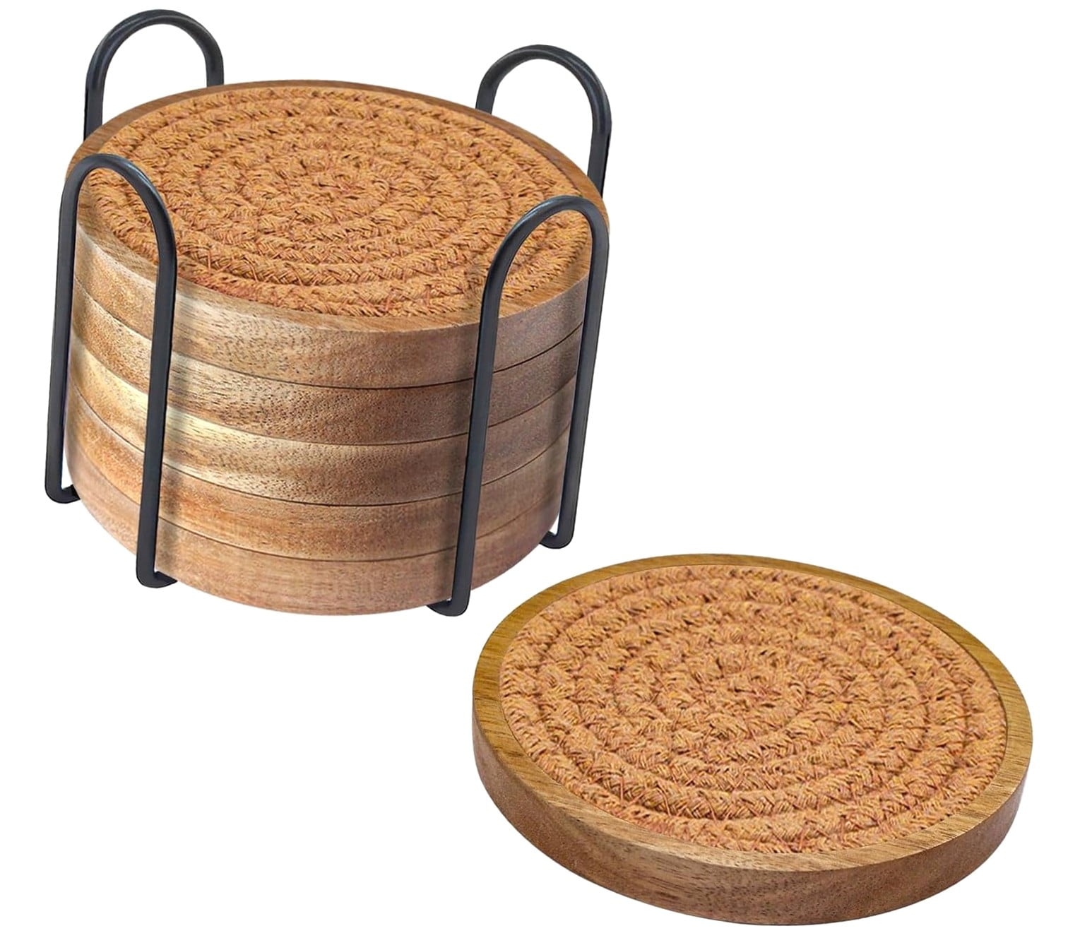 Fuliko 6 Pack Coasters for Drinks Absorbent, 4.3 inches Cork Coasters ...