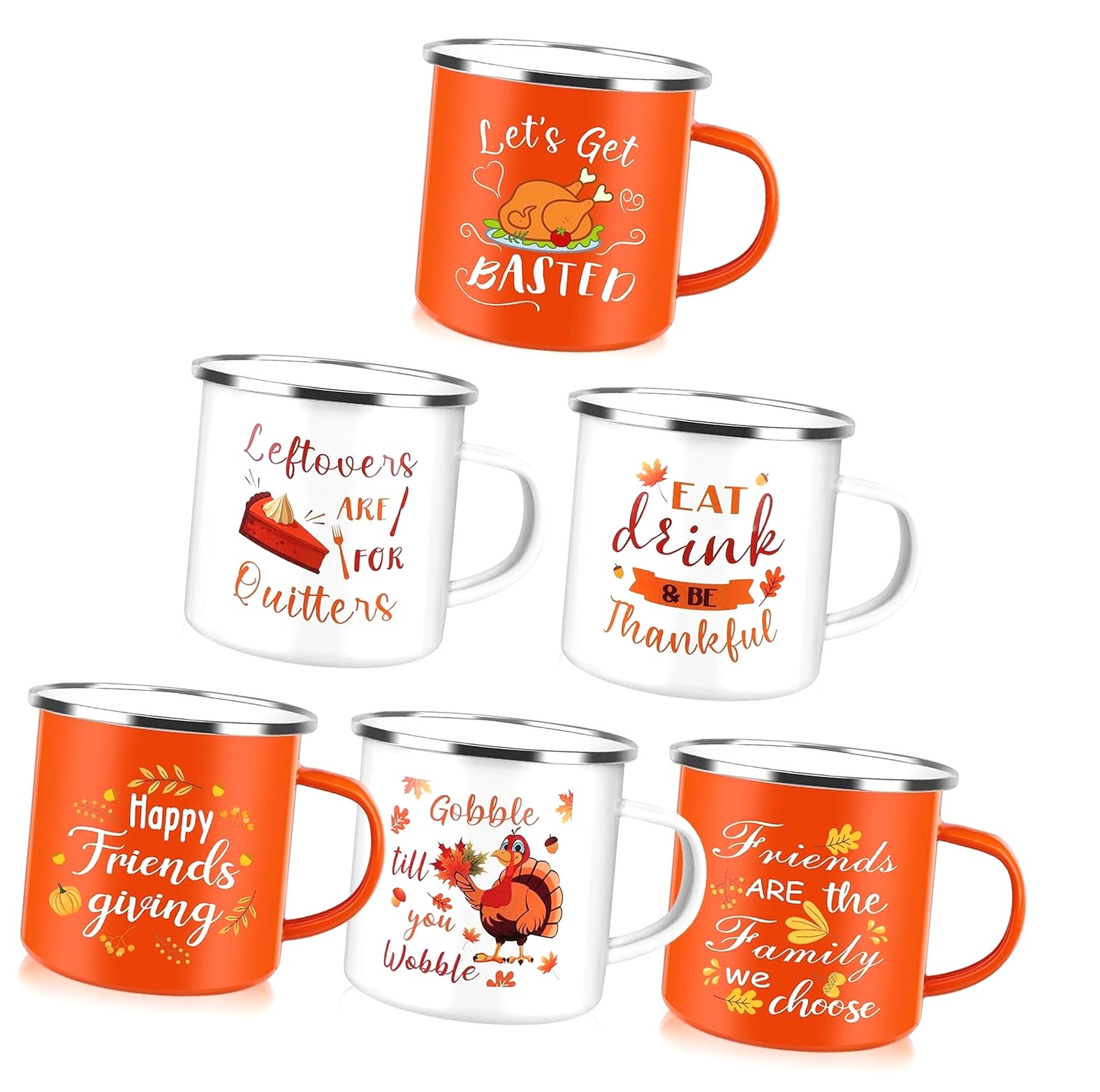 Fuliko 6 Pcs 12oz Happy Friendsgiving Coffee Mugs Fall Enamel Party ...