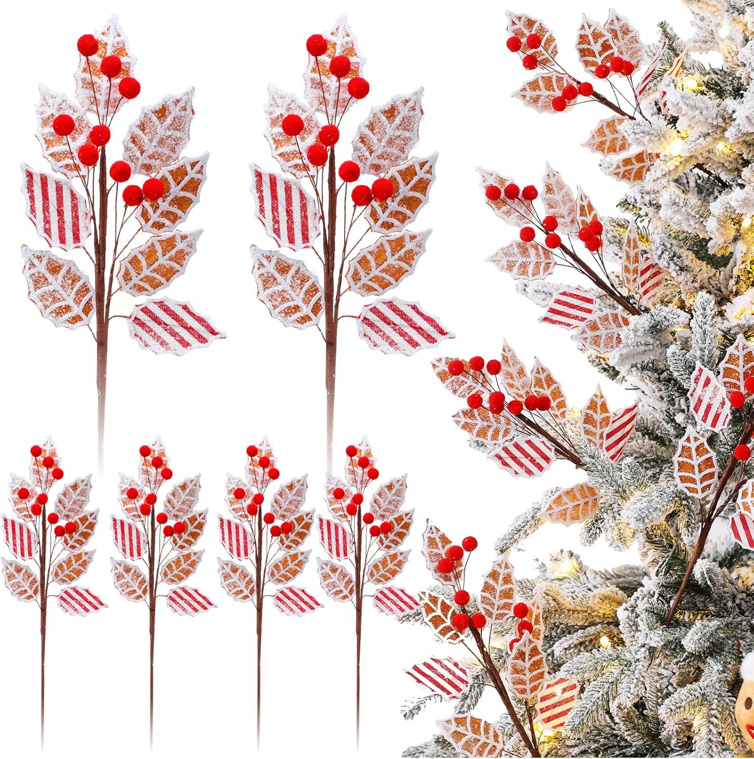 Fuliko 6 Pcs Inch Gingerbread Gingerbread Tree Topper Picks and with ...