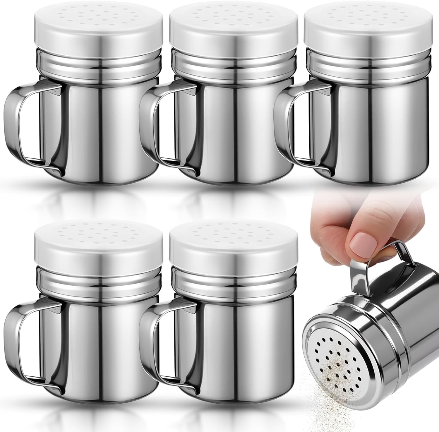 Fuliko 6 Pcs Steel Salt and Pepper Shakers with Lid and Handle Dredge ...