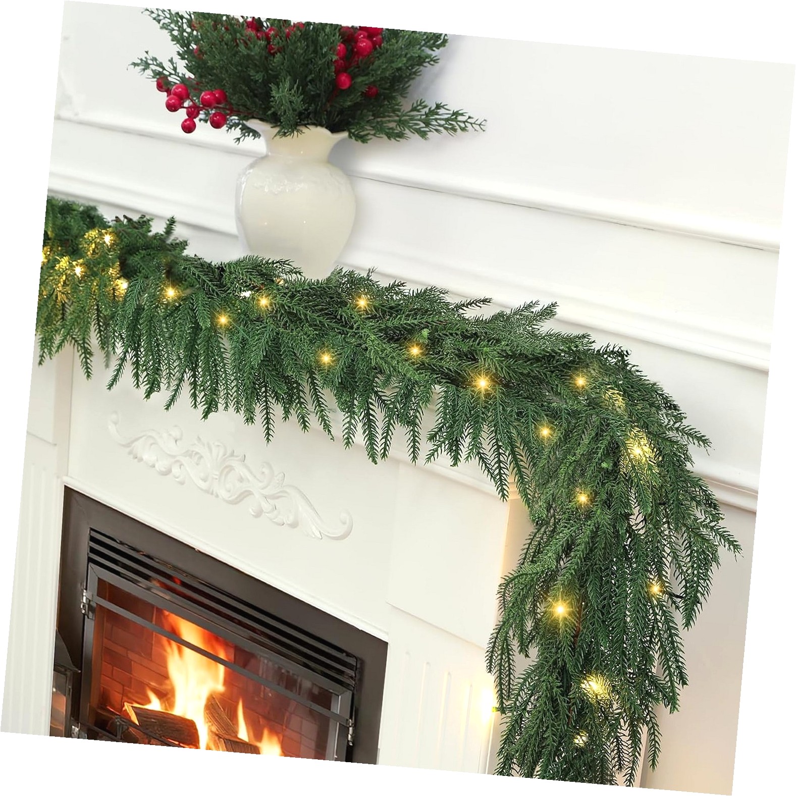 Fuliko 6 ft Norfolk Pine Garlands with Light ，Pre-Lit Christmas Garland ...