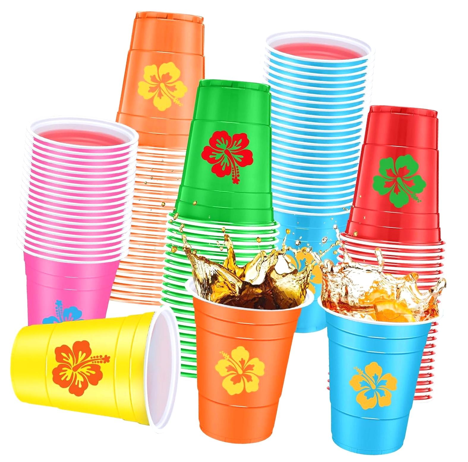 Fuliko 60 Pcs Hawaiian Luau Cups, 16 oz Plastic Tropical Floral ...
