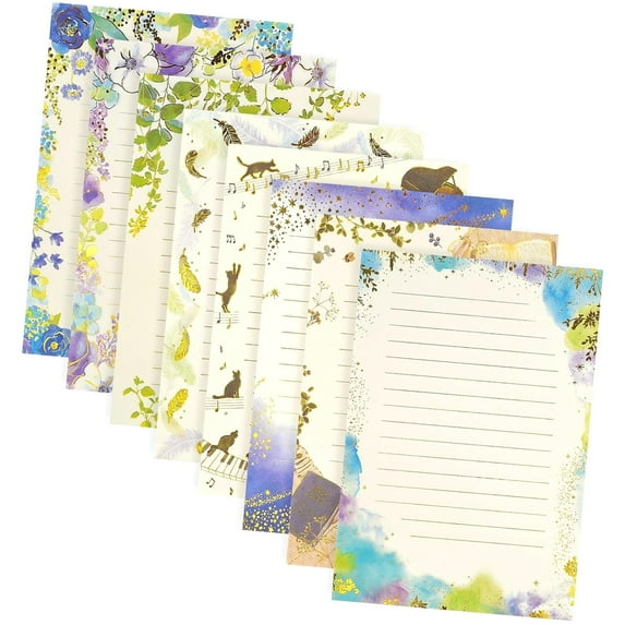 Fuliko 64 Stationary Letter Paper Set A5 Colored Foil Fancy Lined ...