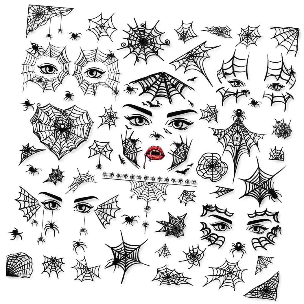 Fuliko 65PCS Spider Face Tattoos Spider Web Spider Net - Face Shoulder ...
