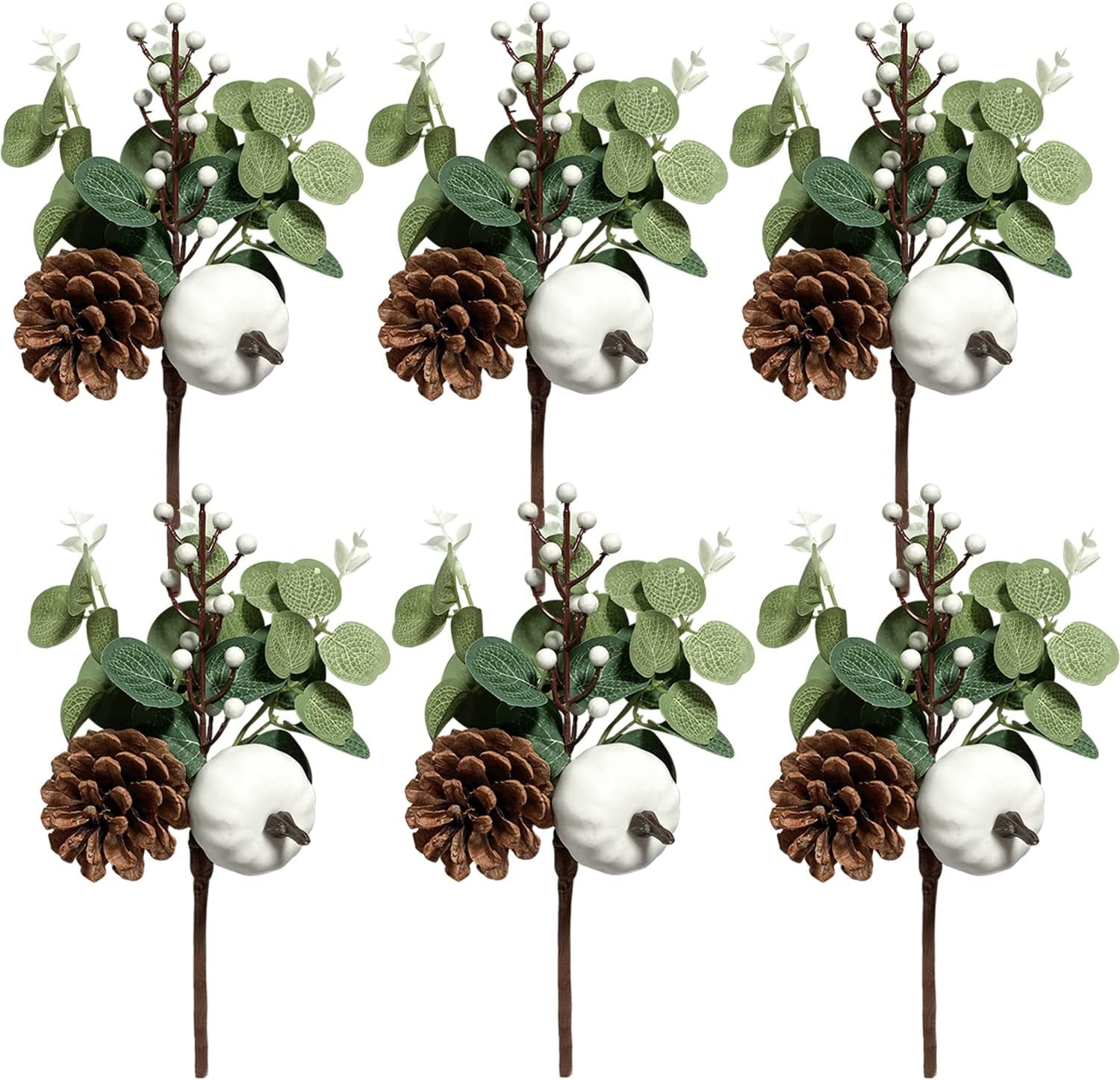 Fuliko 6PCS Greenery Artificial Eucalyptus Leaves Fall Picks with White ...