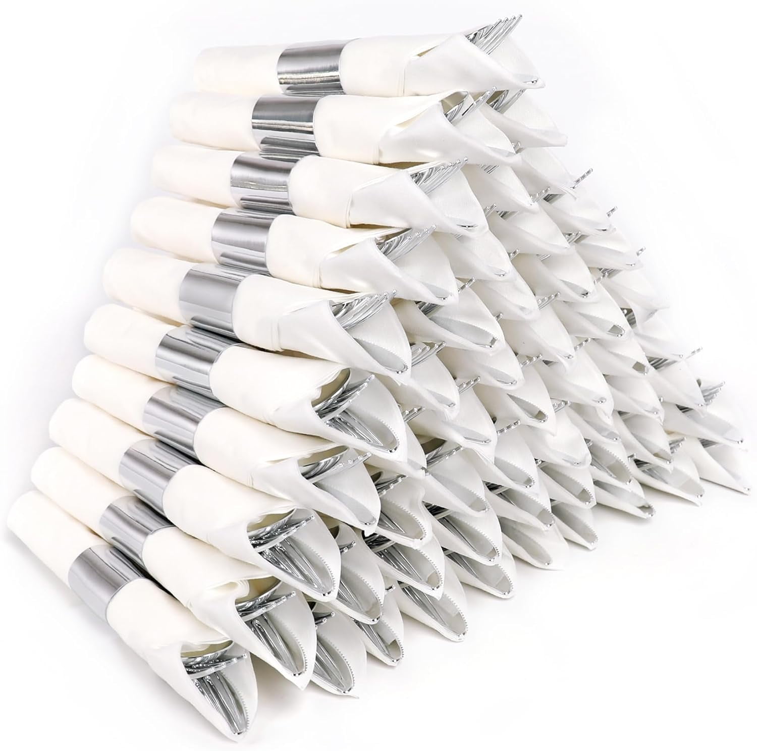 Fuliko 75 Pack Pre Rolled Silver Plastic Silverware Set, Wrapped ...
