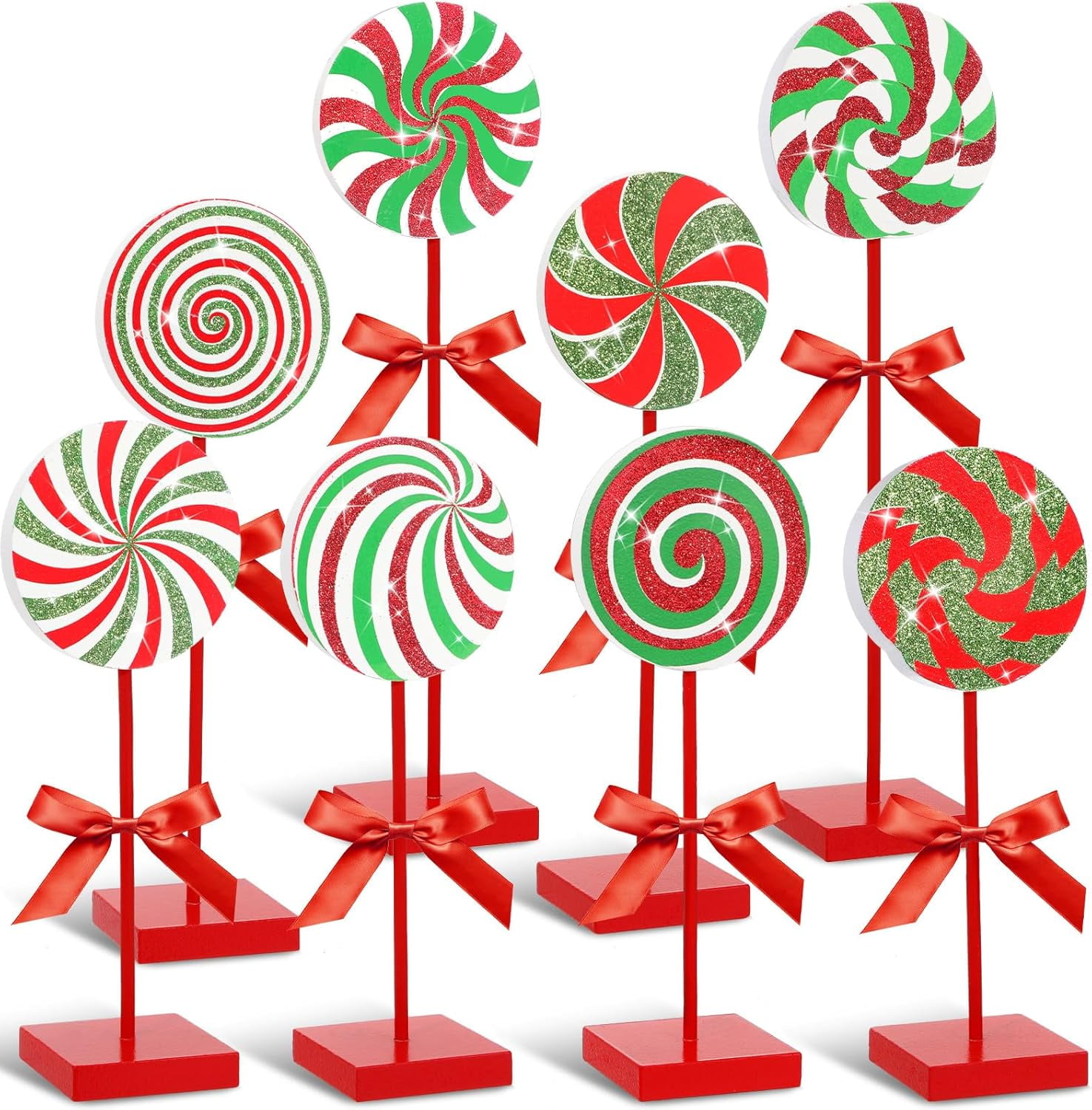 Fuliko 8 Pcs Christmas Candy Wooden Tabletop Decor Glitter Xmas Table ...